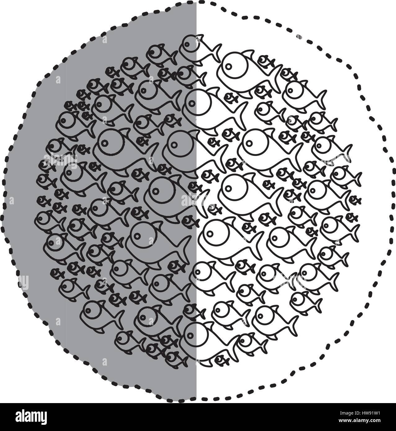 sticker silhouette circular pattern fish aquatic animal Stock Vector ...