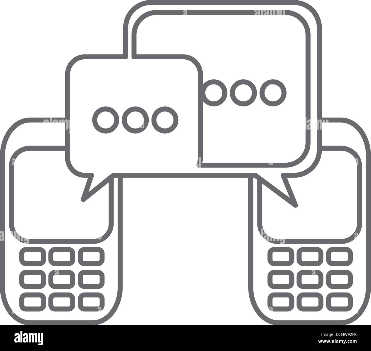 grayscale silhouette of cell phones communication dialogue box Stock ...