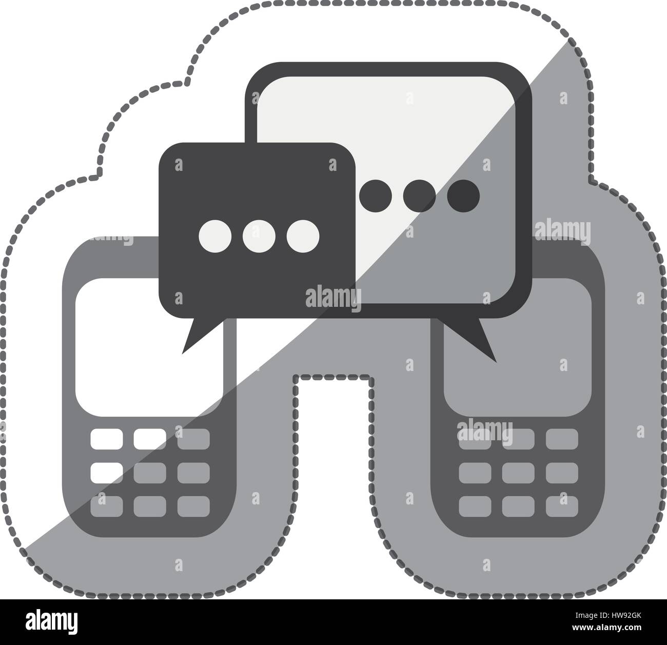 monochrome silhouette sticker of cell phones communication dialogue box ...