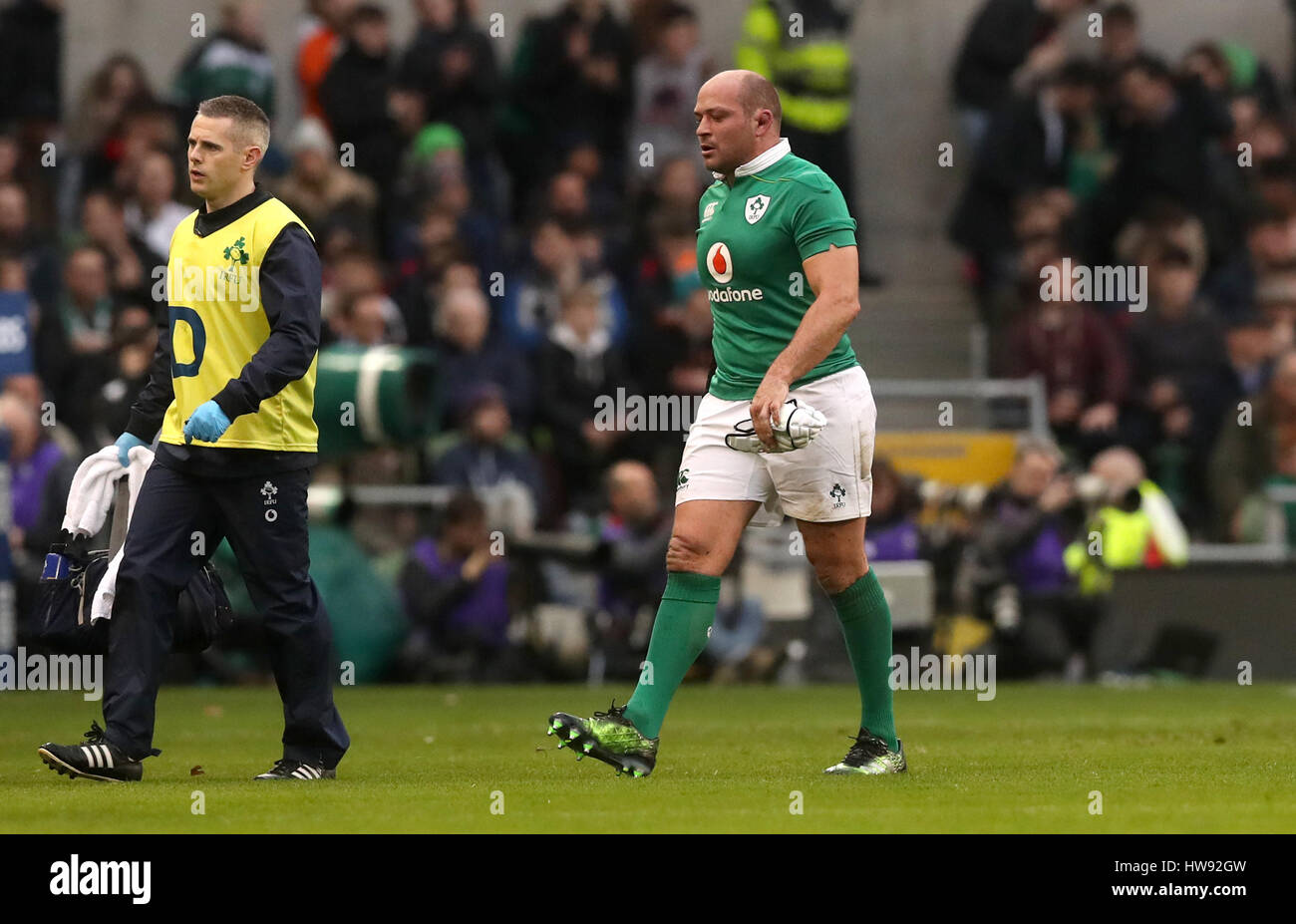 Ireland's Rory Best is substituted in the first half during the RBS 6 ...