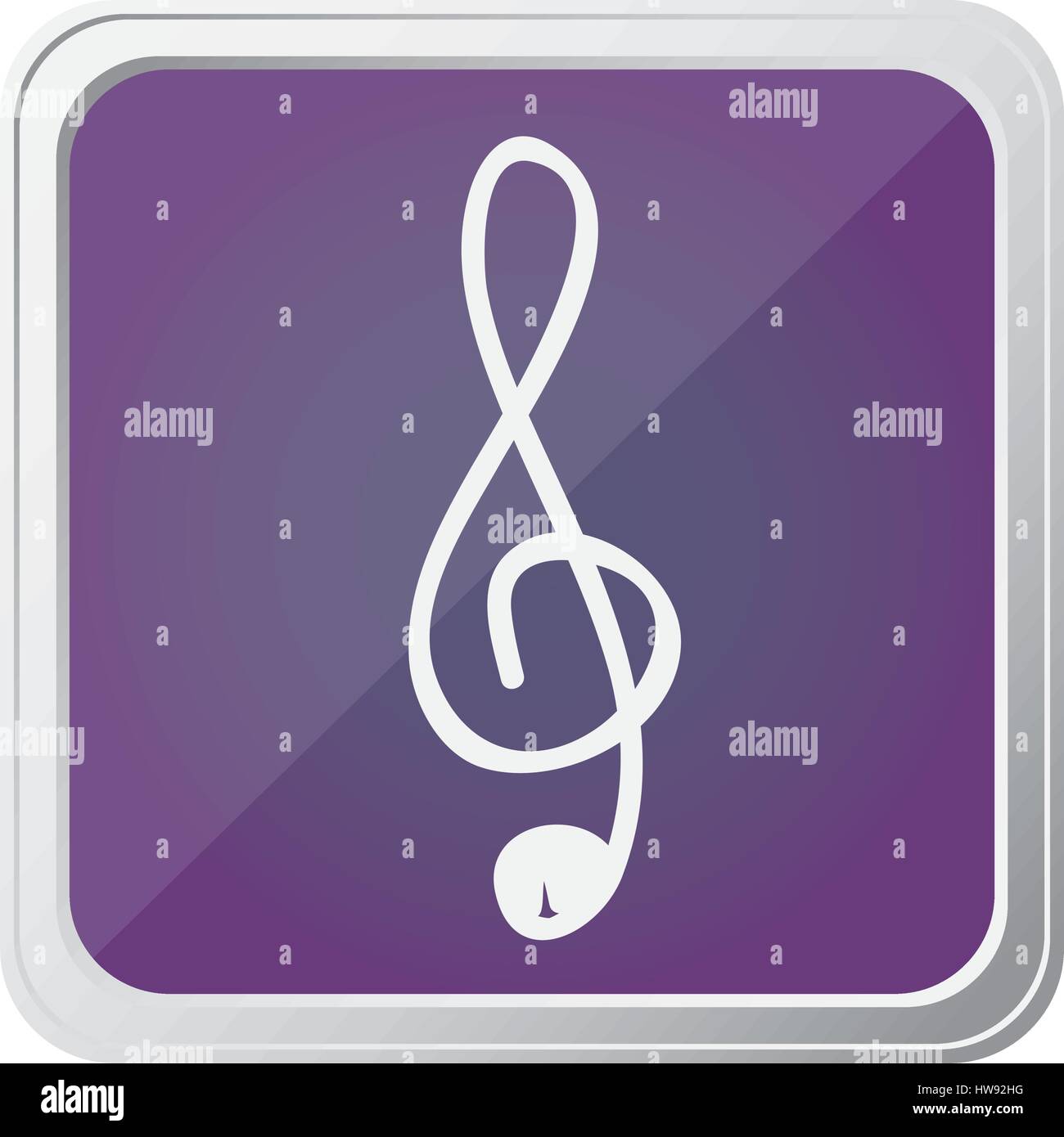 button of sign music treble clef with background purple and hand drawn ...