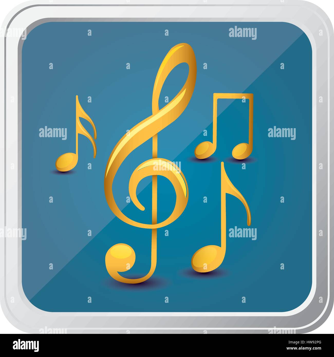 button of sets musical notes in yellow with background blue Stock ...
