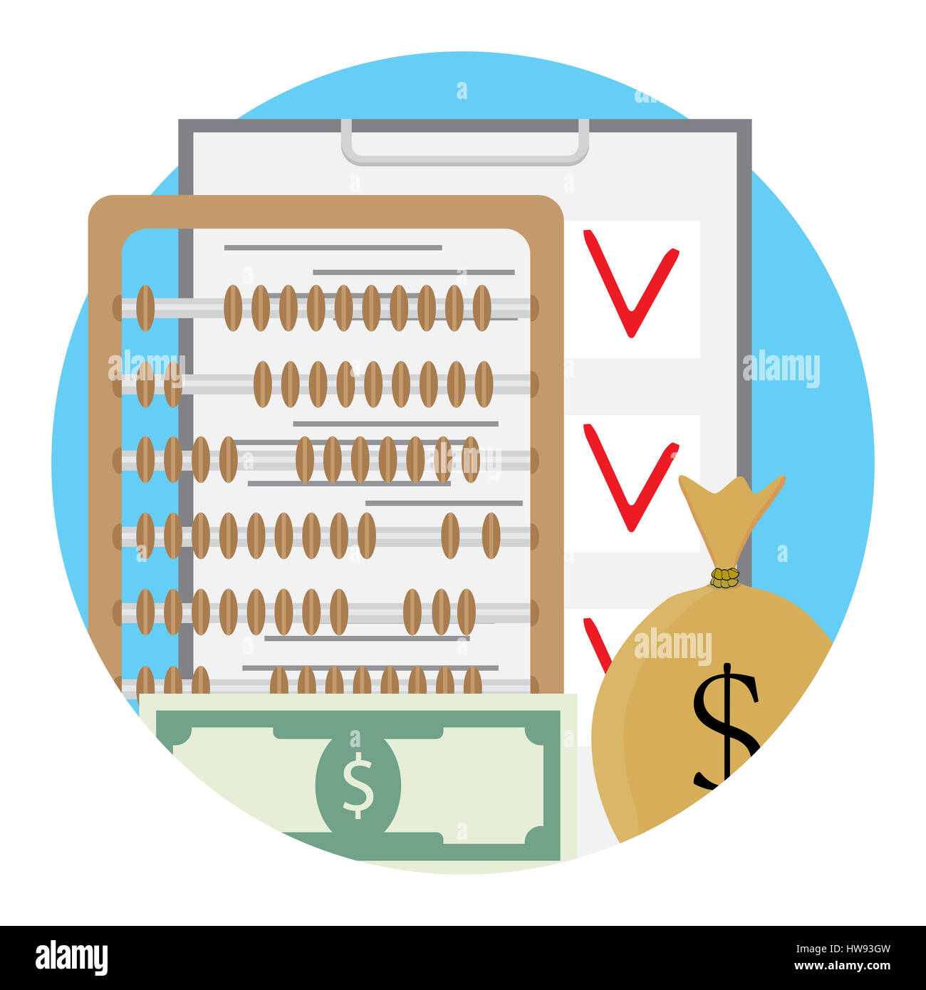 Checklist and money. Dollar account and checking finance. Vector ...