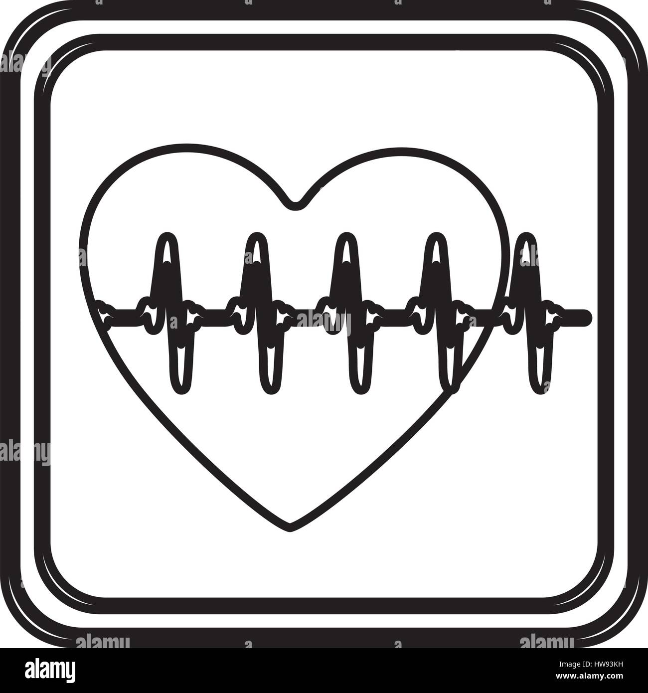 monochrome contour of button with heart vital sign Stock Vector Image ...