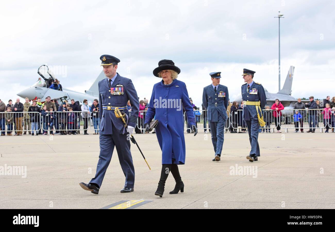 The Duchess of Cornwall walks alongside Group Captain David Arthurton ...