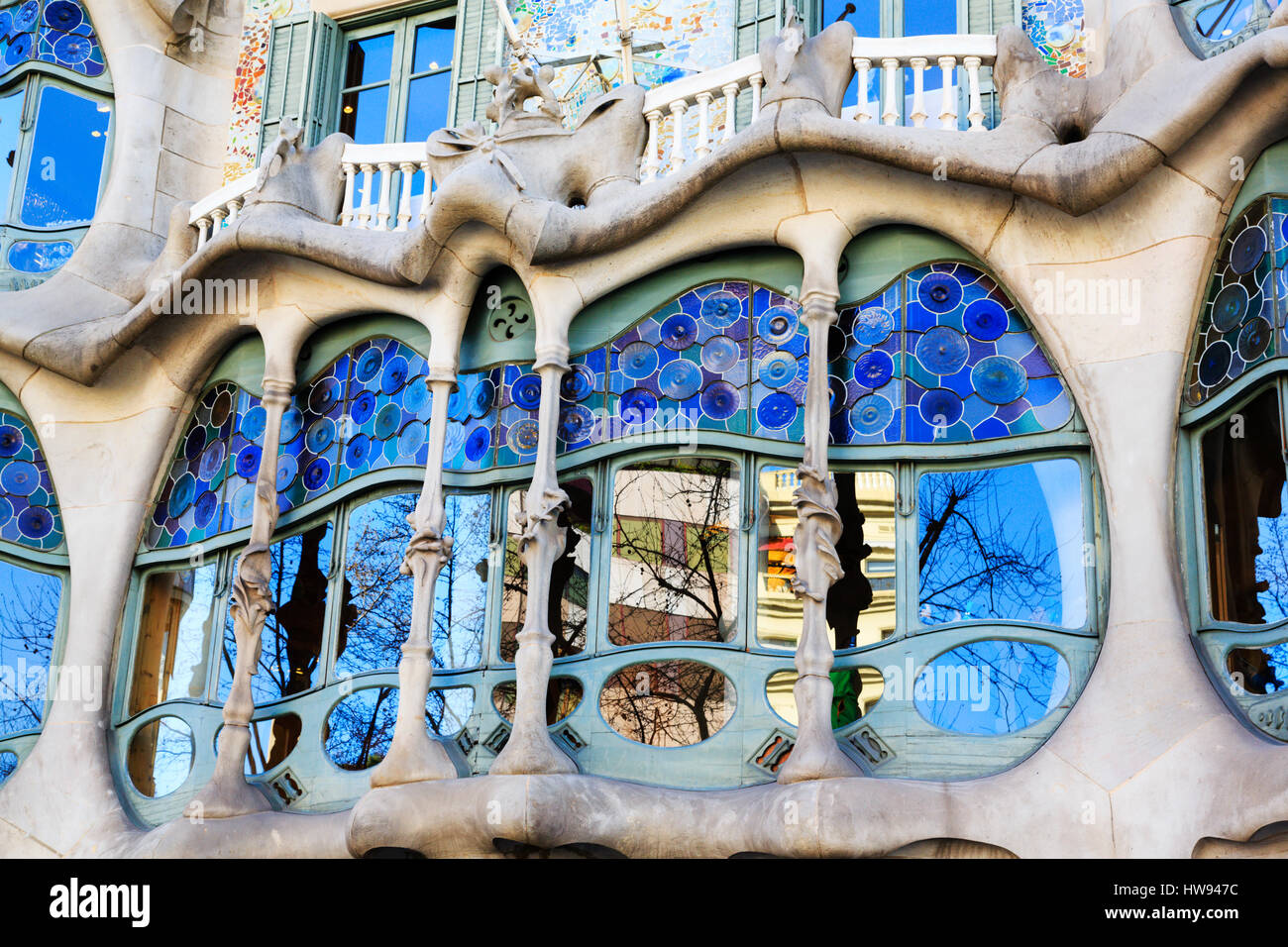 main window of Antonio Gaudi's Casa Batllo, Barcelona, Catalunya, Spain ...