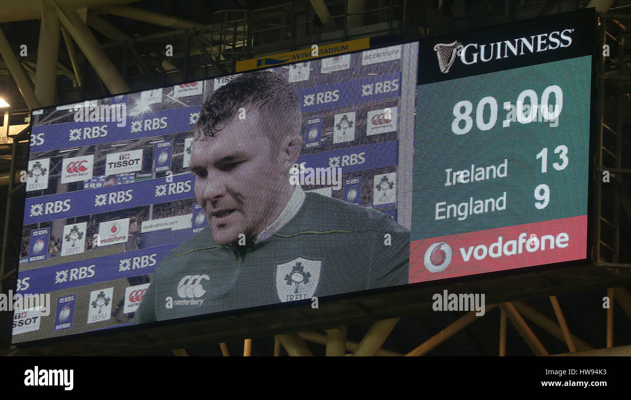 The final score at the RBS 6 Nations match at the Aviva Stadium, Dublin ...