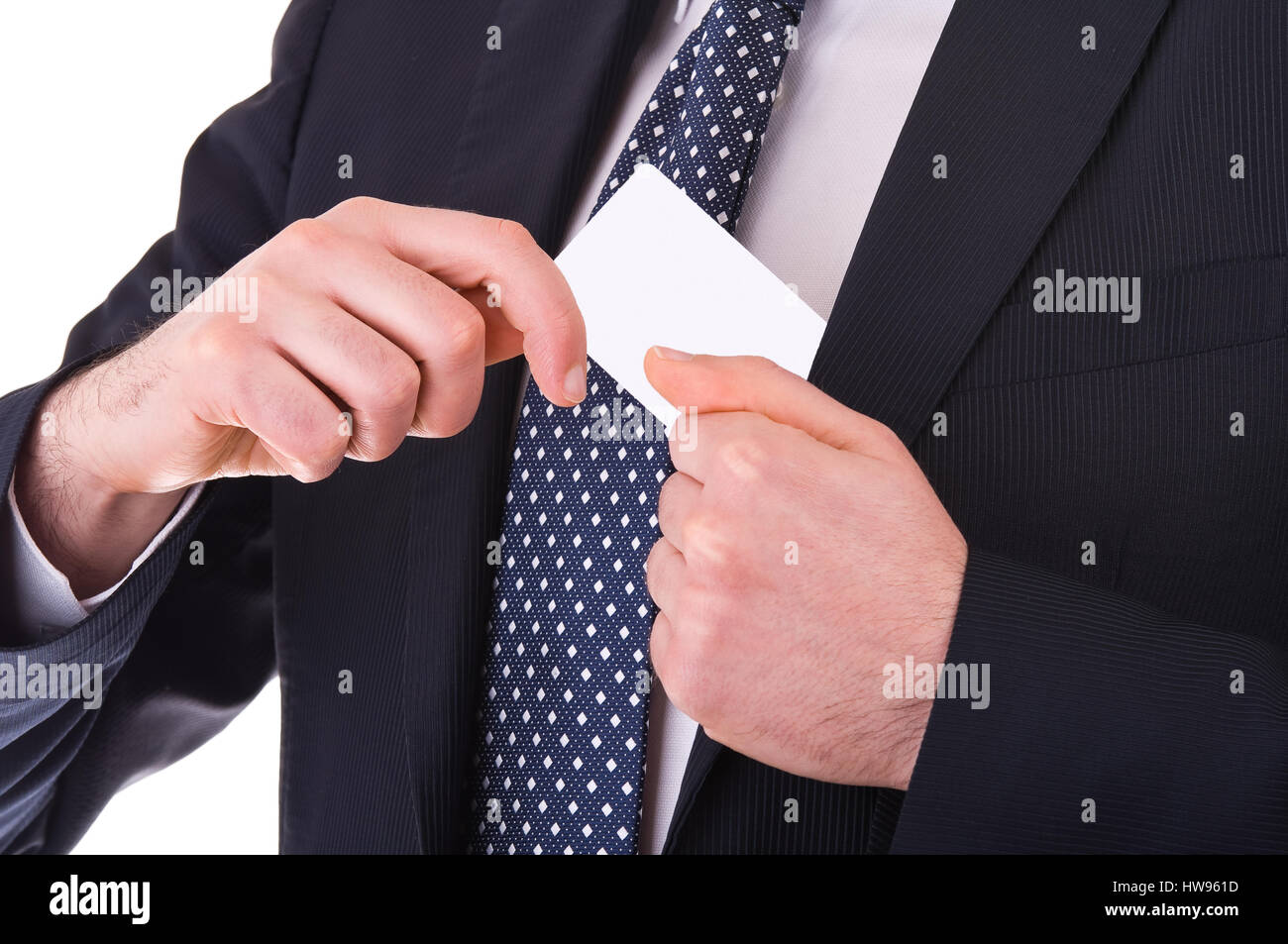 Businessman putting blank card in his pocket Stock Photo - Alamy