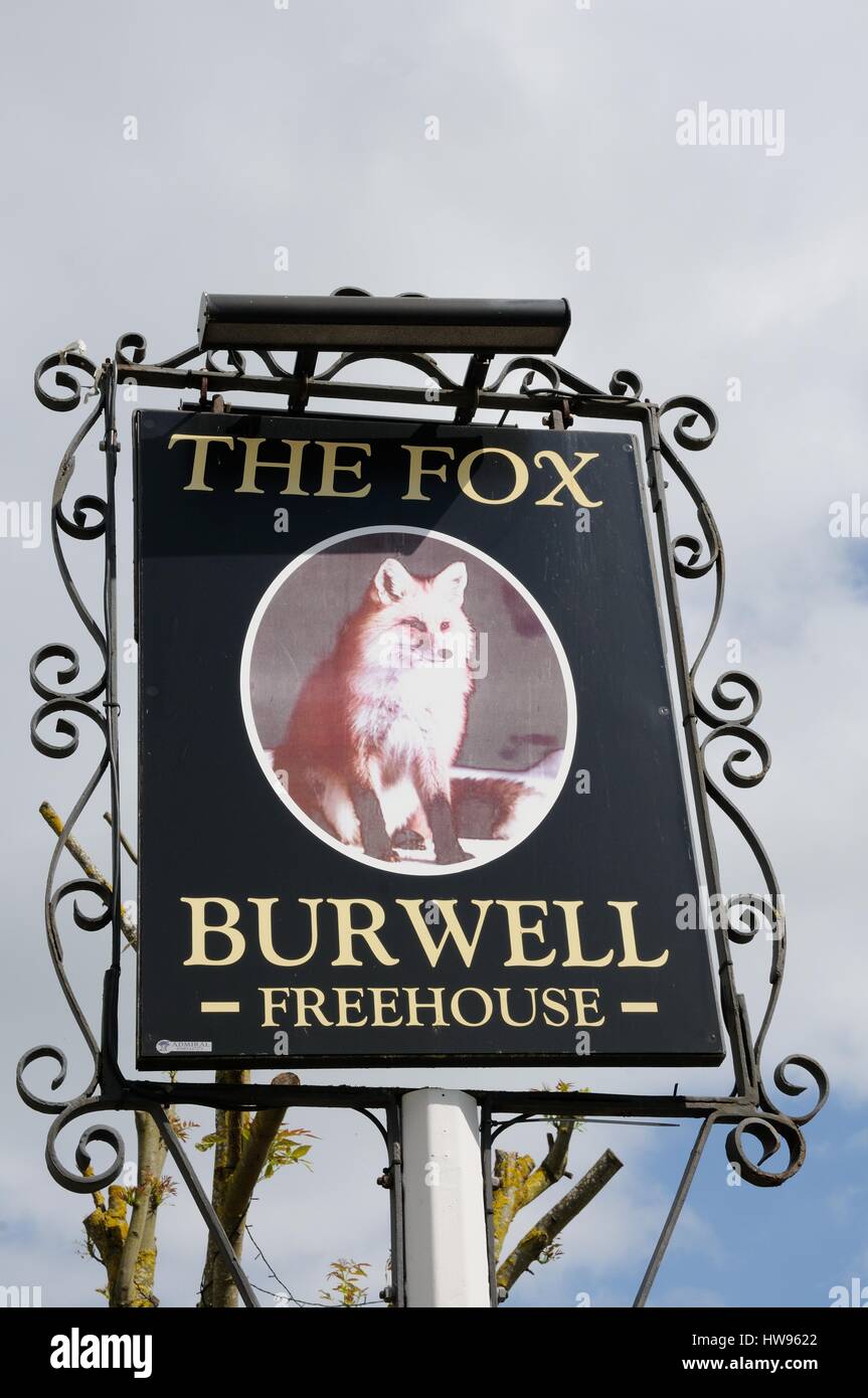 The Fox Inn sign, Burwell, Cambridgeshire Stock Photo - Alamy