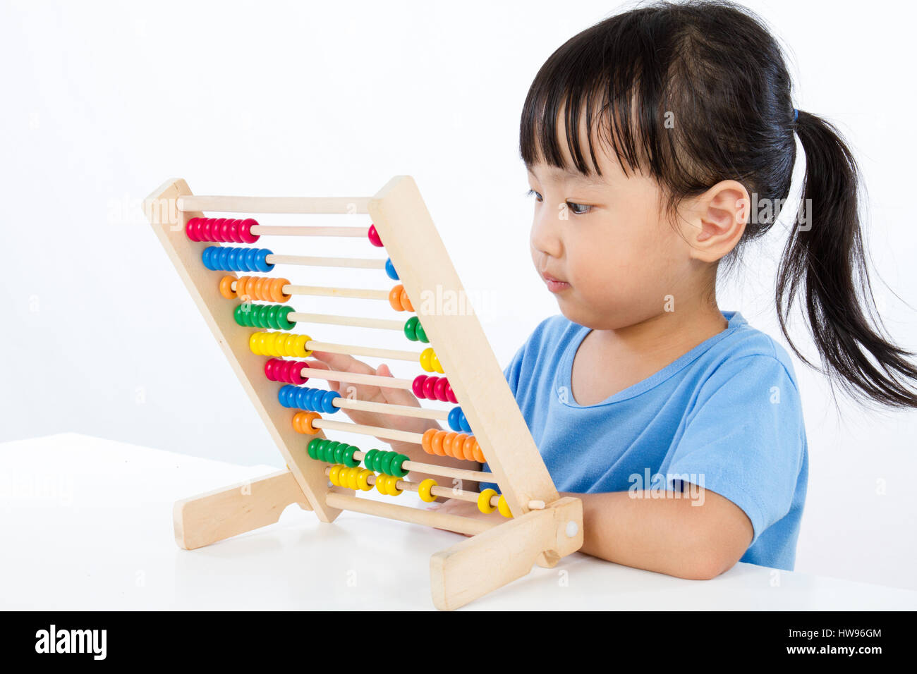 Asian Little Chinese Girl Playing Colorful Abacus isolated on White ...