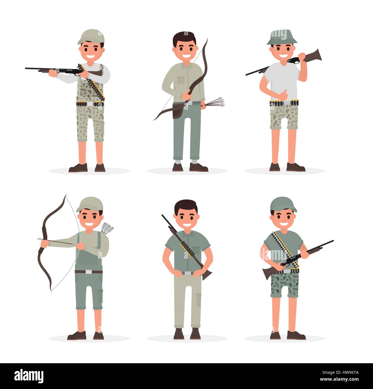 Hunter, huntsman, gamekeeper, forester and archer elements collection ...