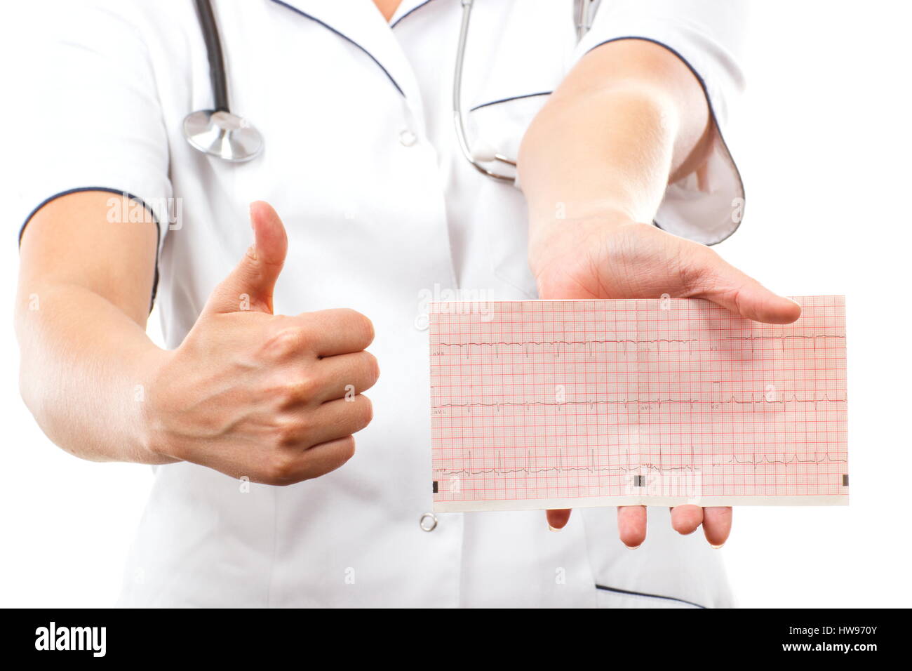 Doctor cardiologist in white apron with stethoscope holding ...