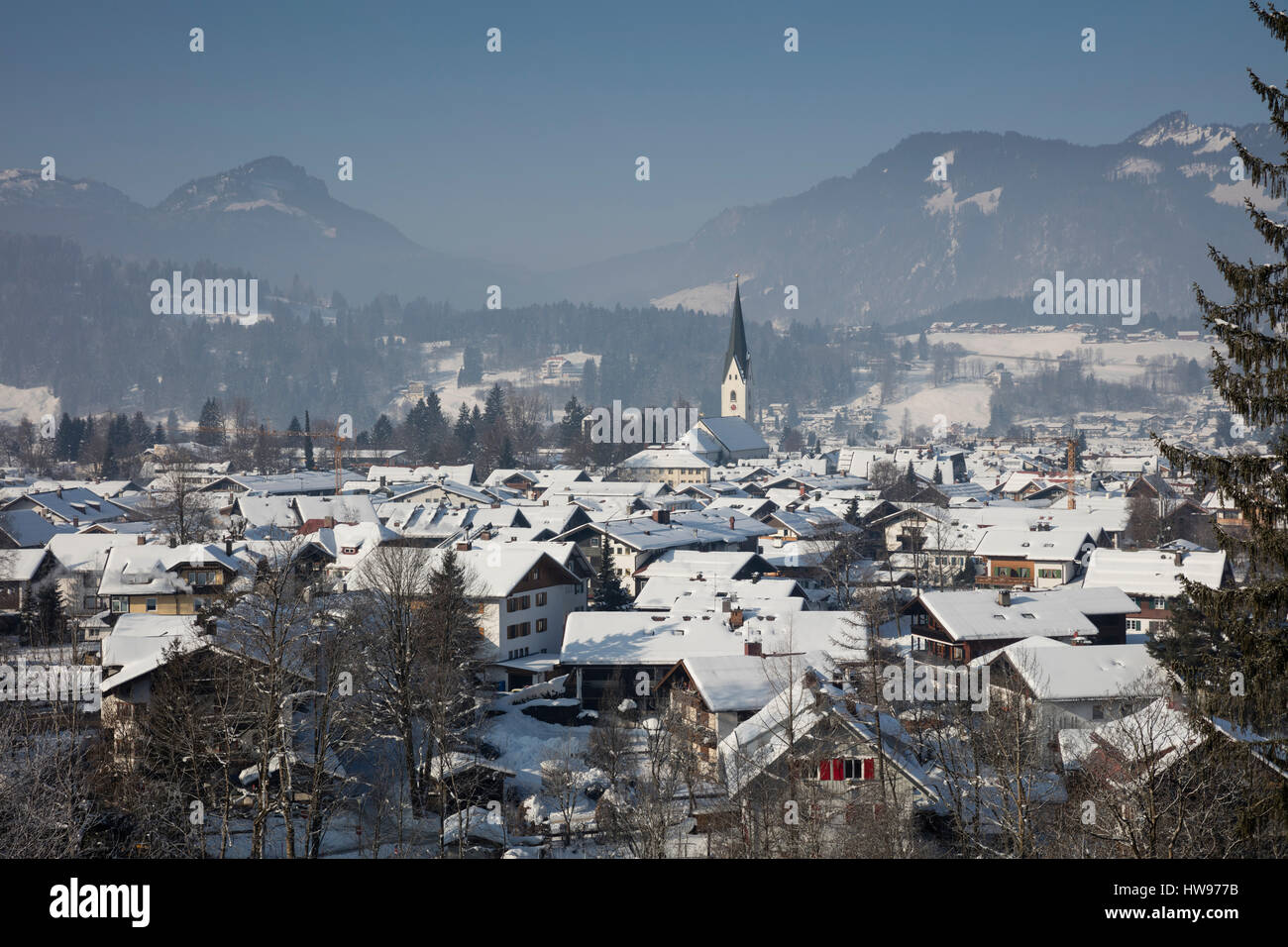 Townscape in winter, Oberstdorf, Allgäu Alps, Allgäu, Bavaria, Germany ...