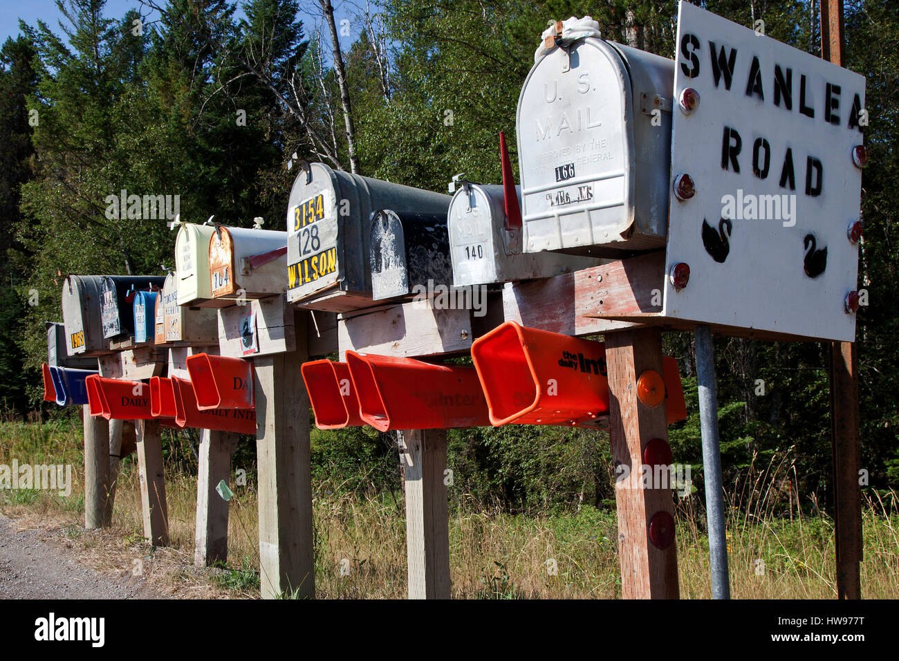 Traditional American mailboxes near Ferndale, Montana Province, USA ...