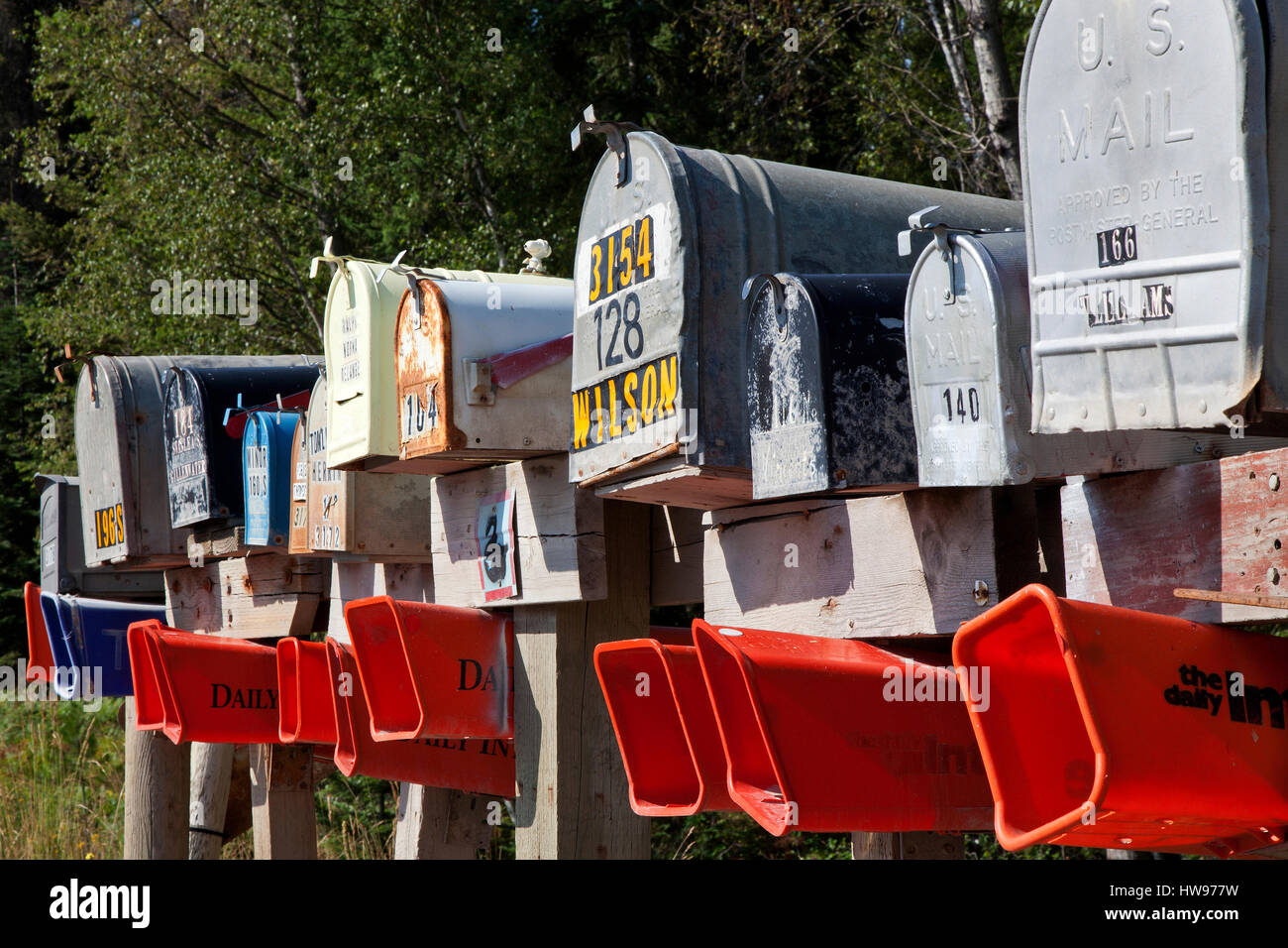 Traditional American mailboxes near Ferndale, Montana Province, USA ...