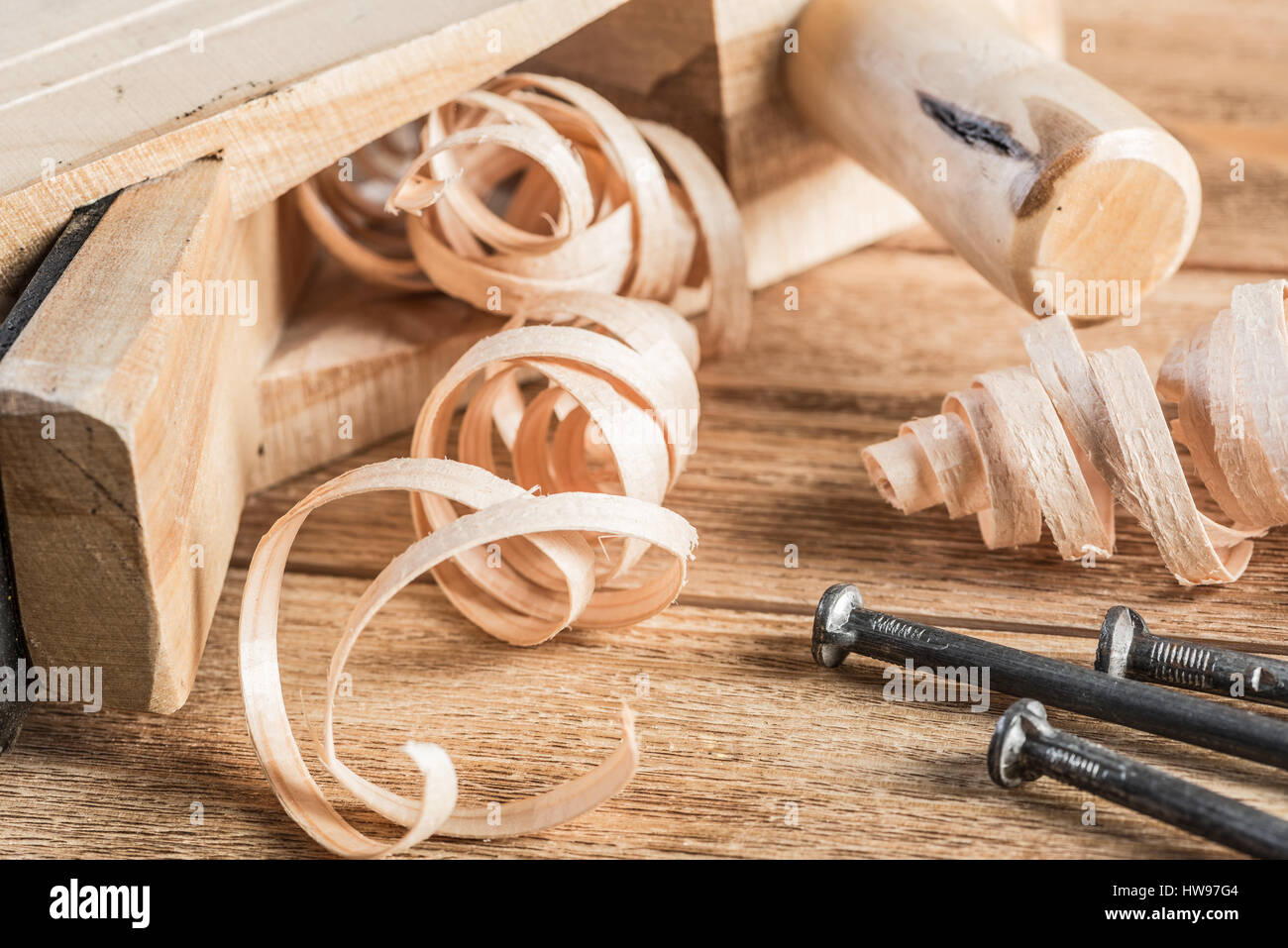 Wooden planer and filings Stock Photo - Alamy