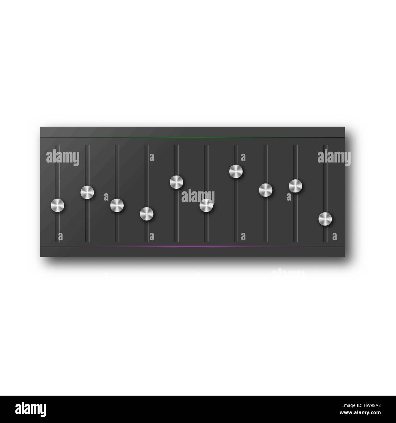 Graphic equalizer with a set of sliders and stylish steel buttons ...