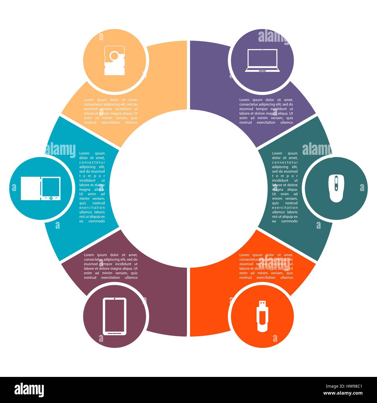 A set of bright circular elements for infographics, isolated on white ...