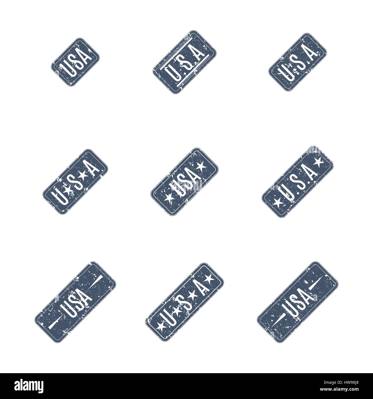 A set of rectangular grunge USA stamps isolated on white background ...