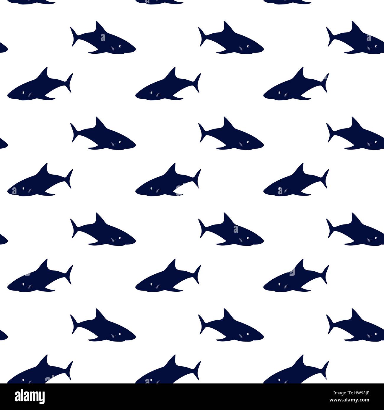 Nautical background, seamless texture with a shark, vector illustration ...
