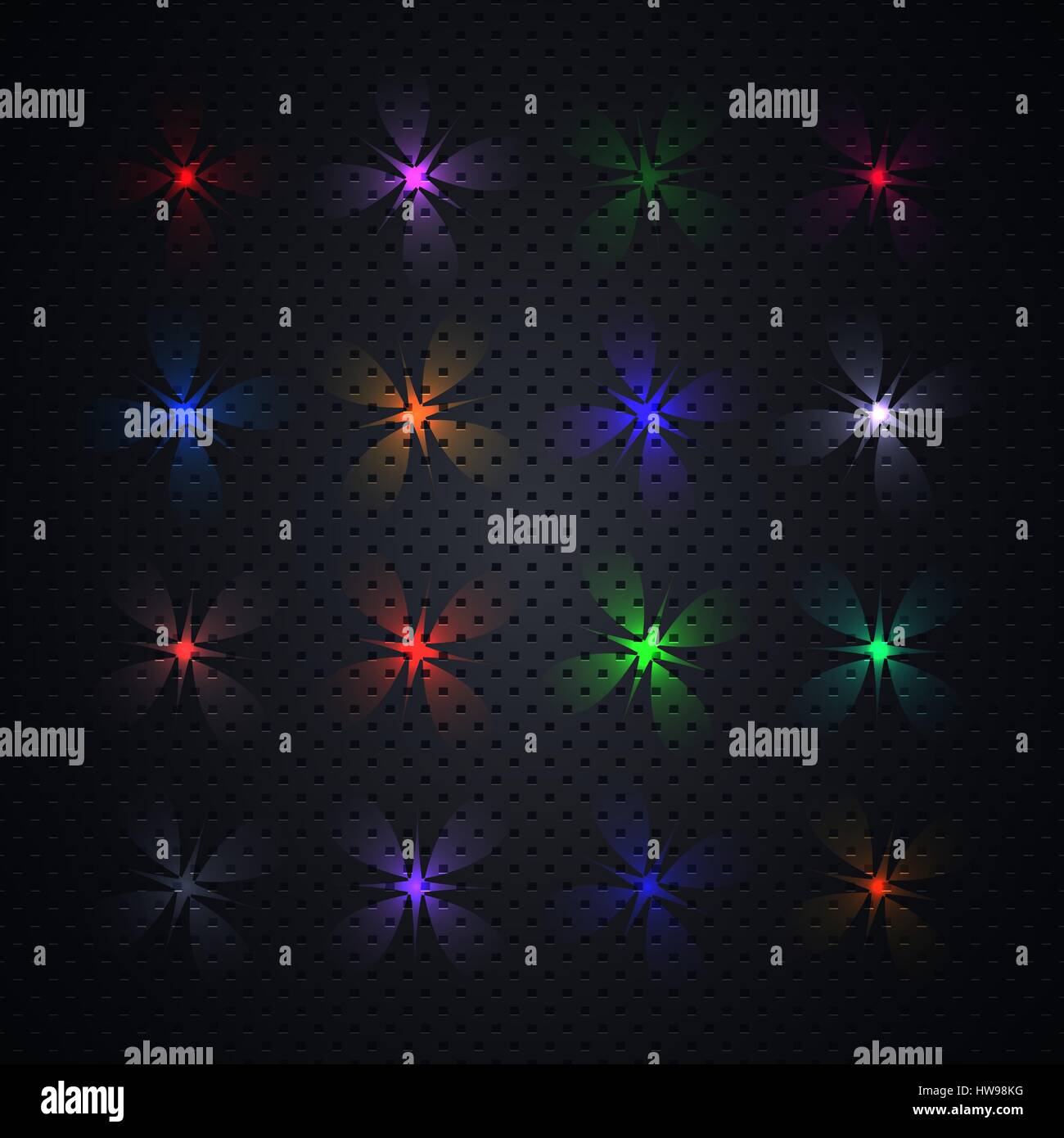 Collection of bright colored light effects on black background ...