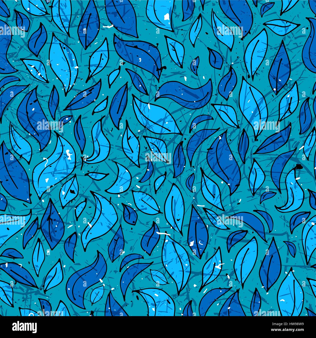 Seamless blue leaf pattern hand draw style. Vector illustration Stock ...