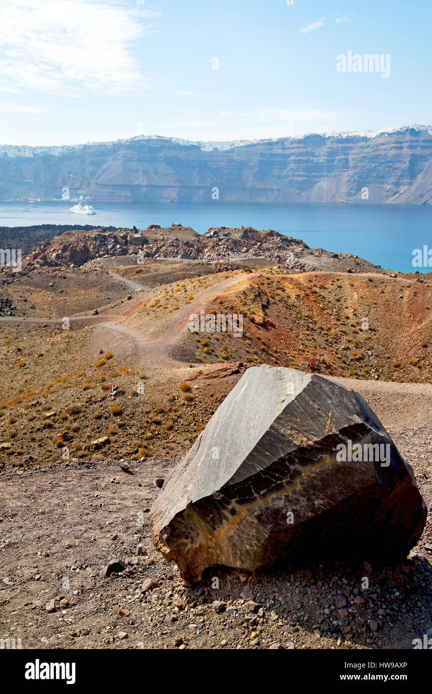volcanic land in europe santorini greece sky and mediterranean sea ...