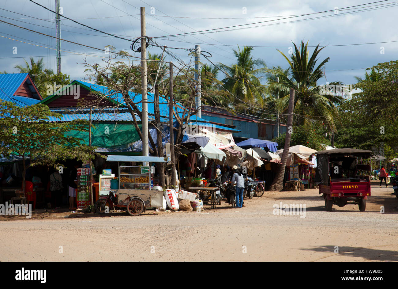 Local Road with Shops and Restaurants in Preah Dak Village in Siem Reap ...