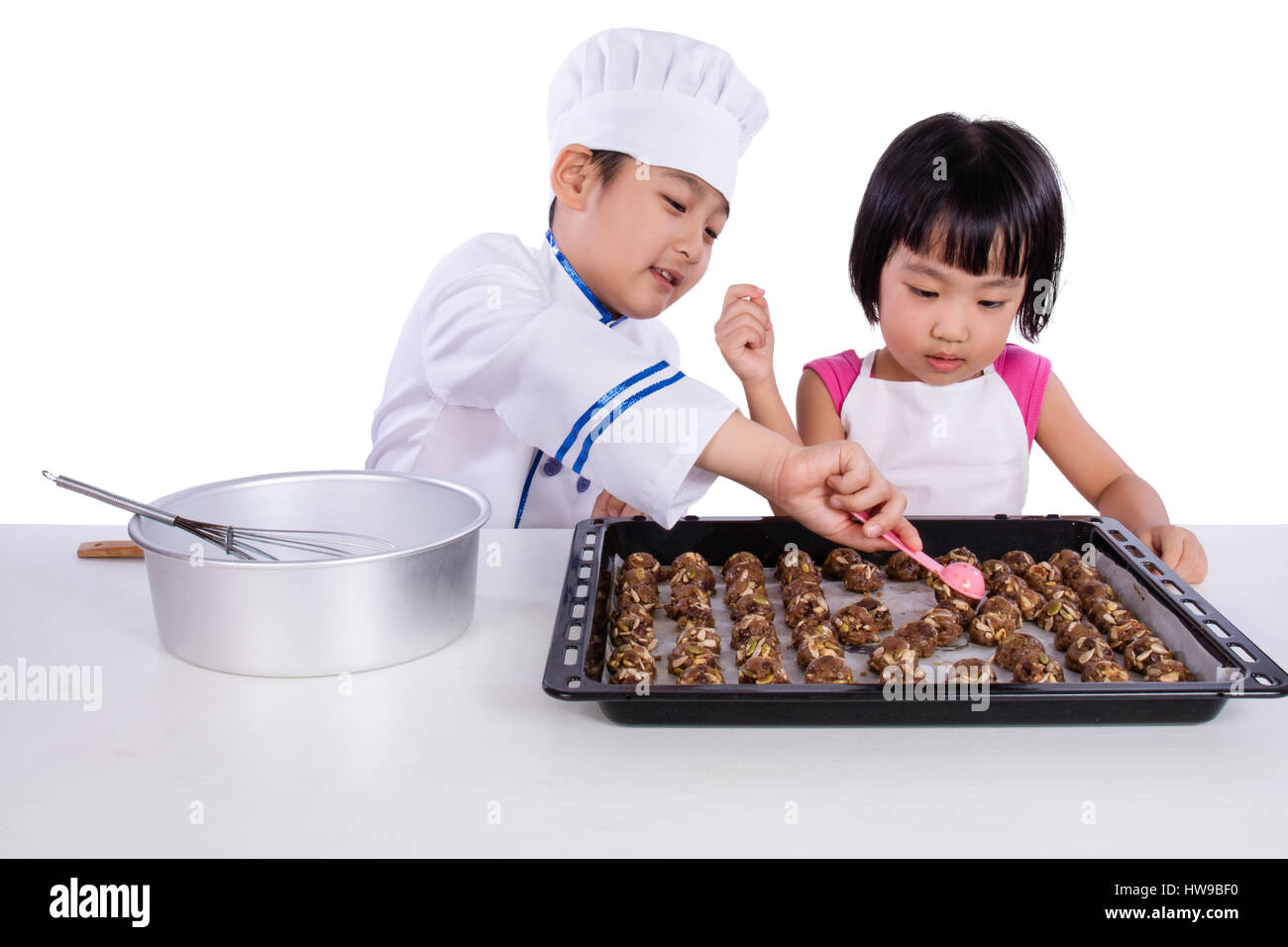 Asian Chinese Kid Baking Cookies in isolated white background Stock ...