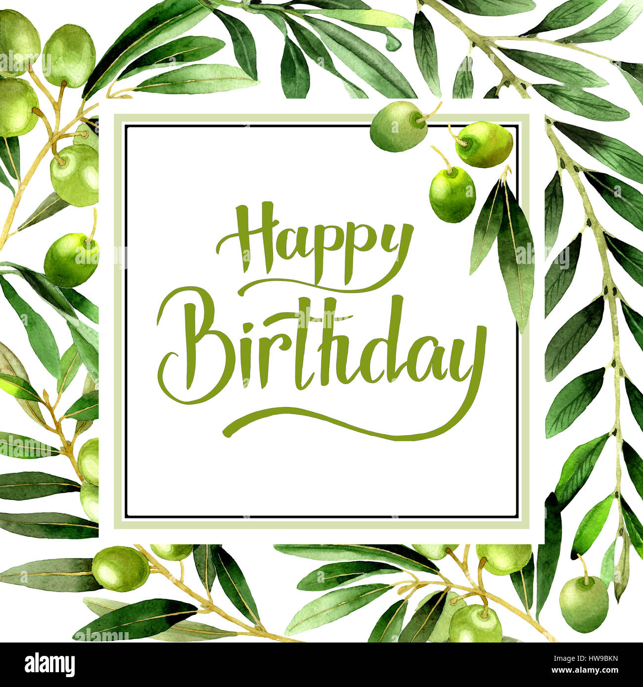 Olive tree frame in a watercolor style isolated Stock Photo - Alamy