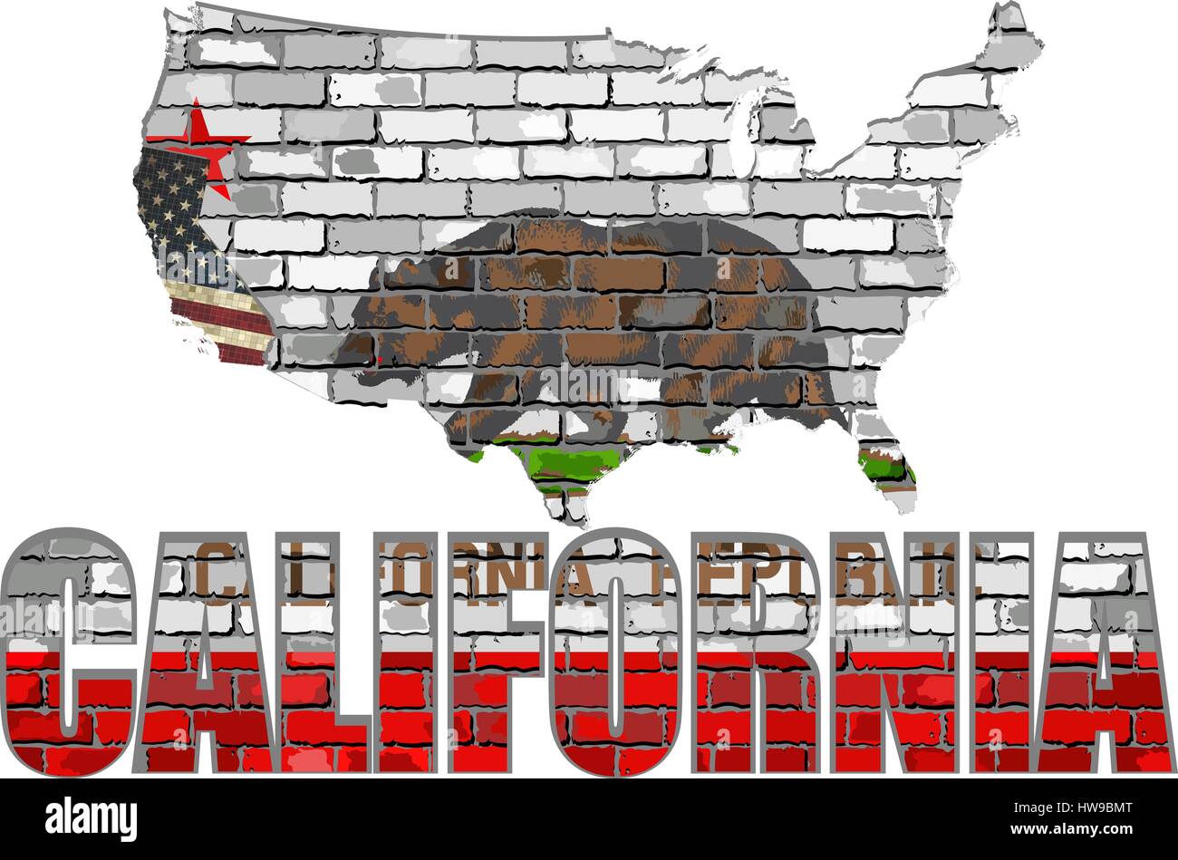 California on a brick wall - Illustration, Font with the California ...