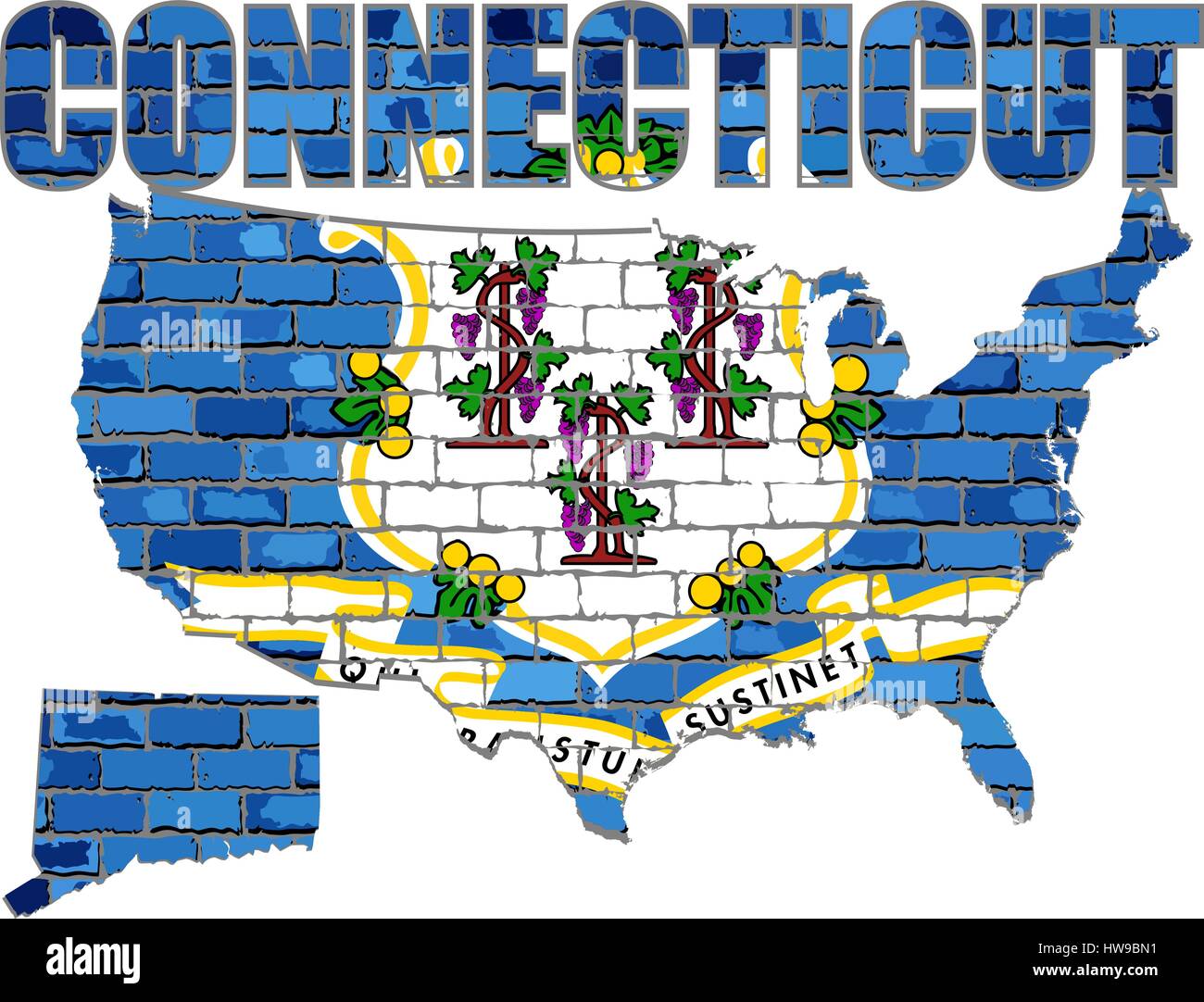 Connecticut on a brick wall - Illustration, Font with the Connecticut ...