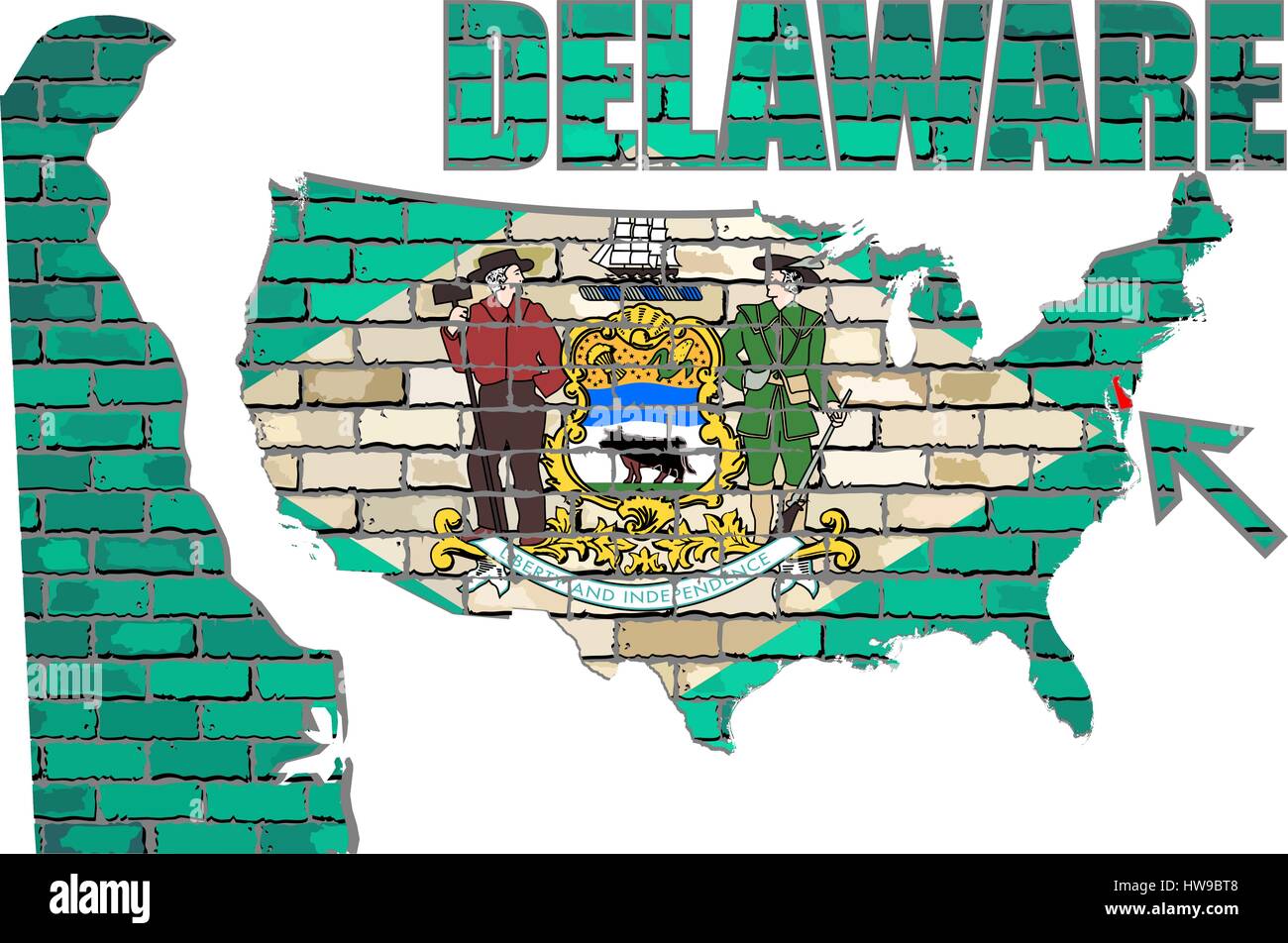 Delaware on a brick wall - Illustration, Font with the Delaware flag ...