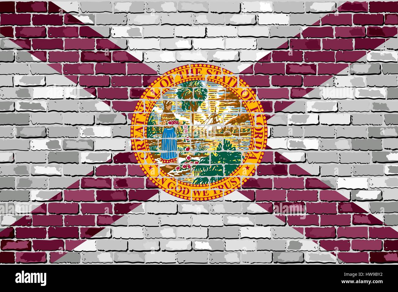 Flag of Florida on a brick wall - Illustration, The flag of the state ...