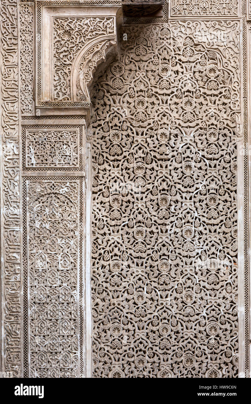 Fes, Morocco. Stucco Decoration with Calligraphy and Floral Design ...