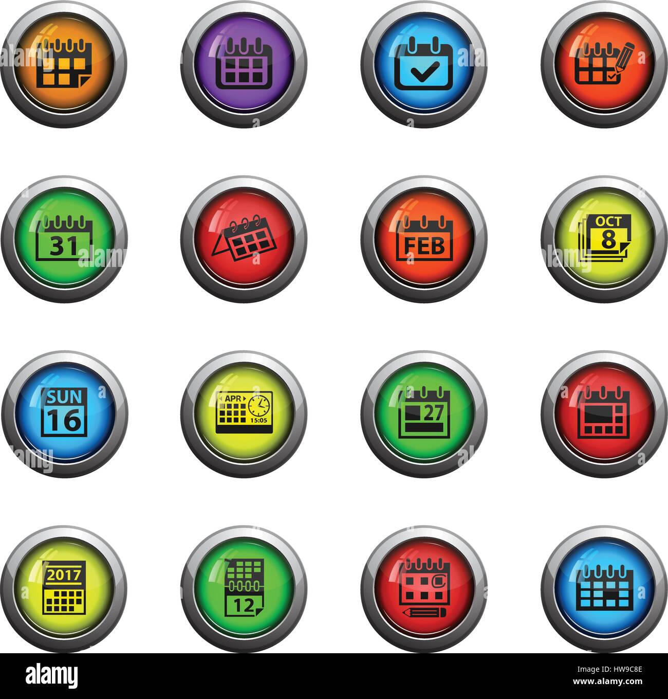 calendar icons on color round glass buttons for your design Stock ...