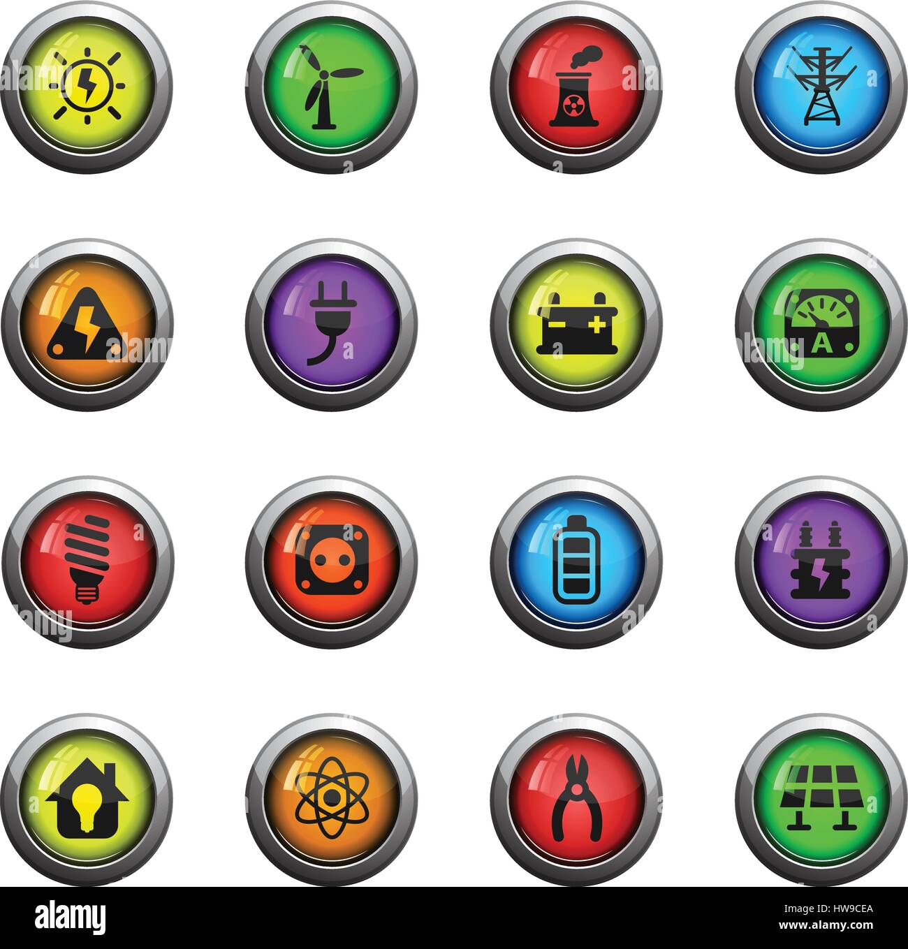 electricity icons on color round glass buttons for your design Stock ...
