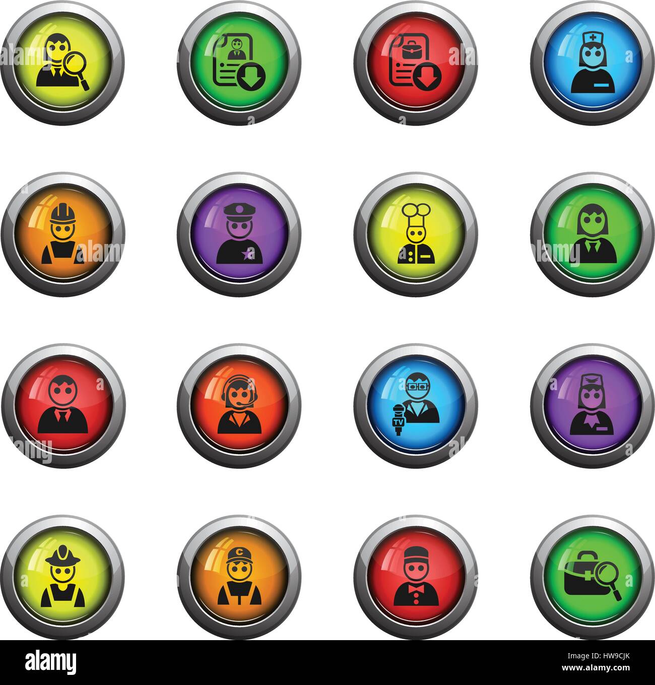 job search icons on color round glass buttons for your design Stock ...