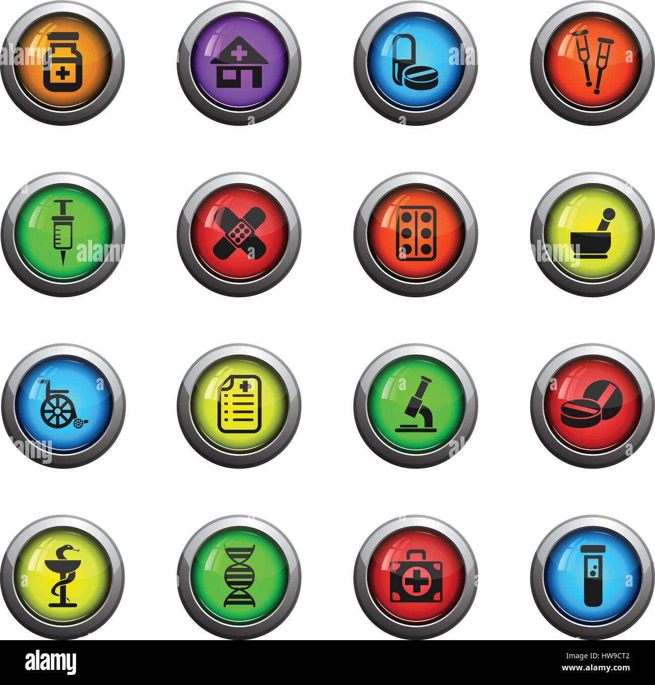 pharmacy icons on color round glass buttons for your design Stock ...