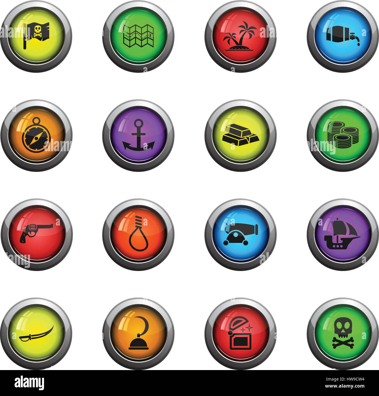 pirates icons on color round glass buttons for your design Stock Vector ...