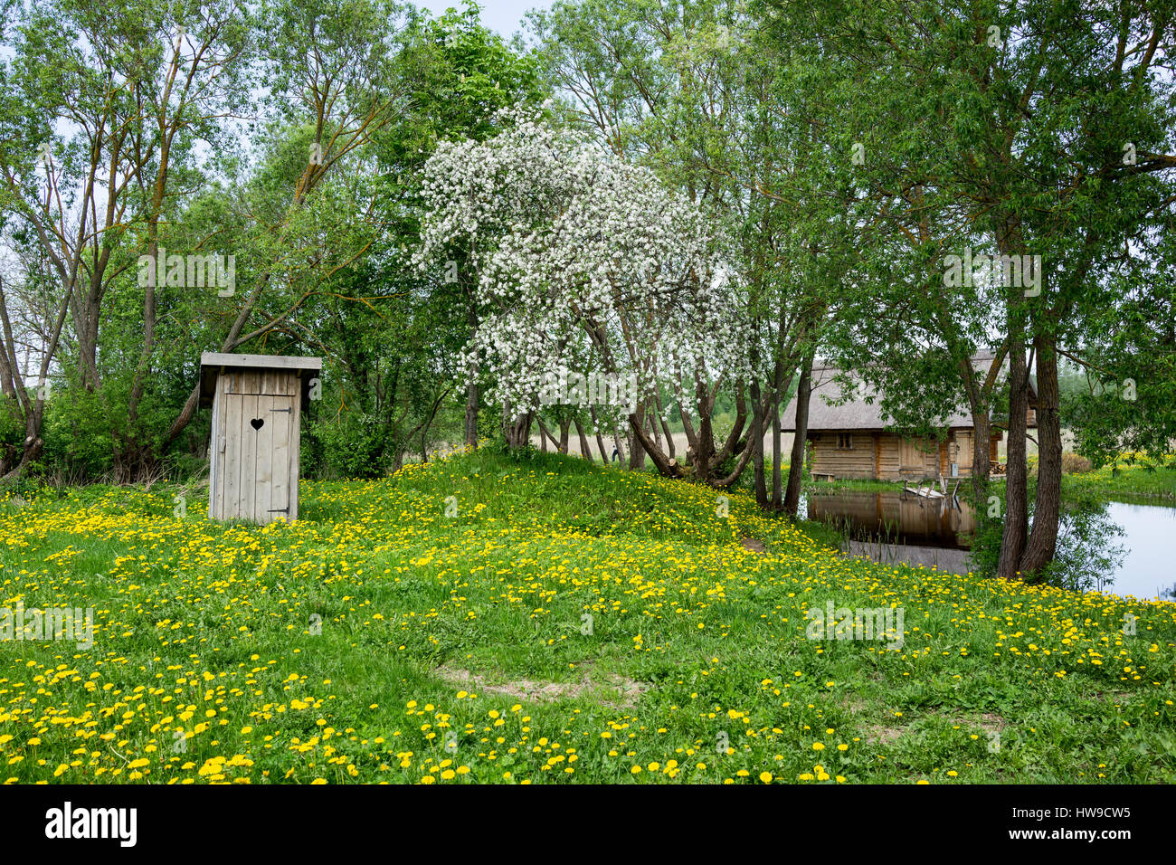 sunny summer countryside scene with old housing and flowers Stock Photo ...