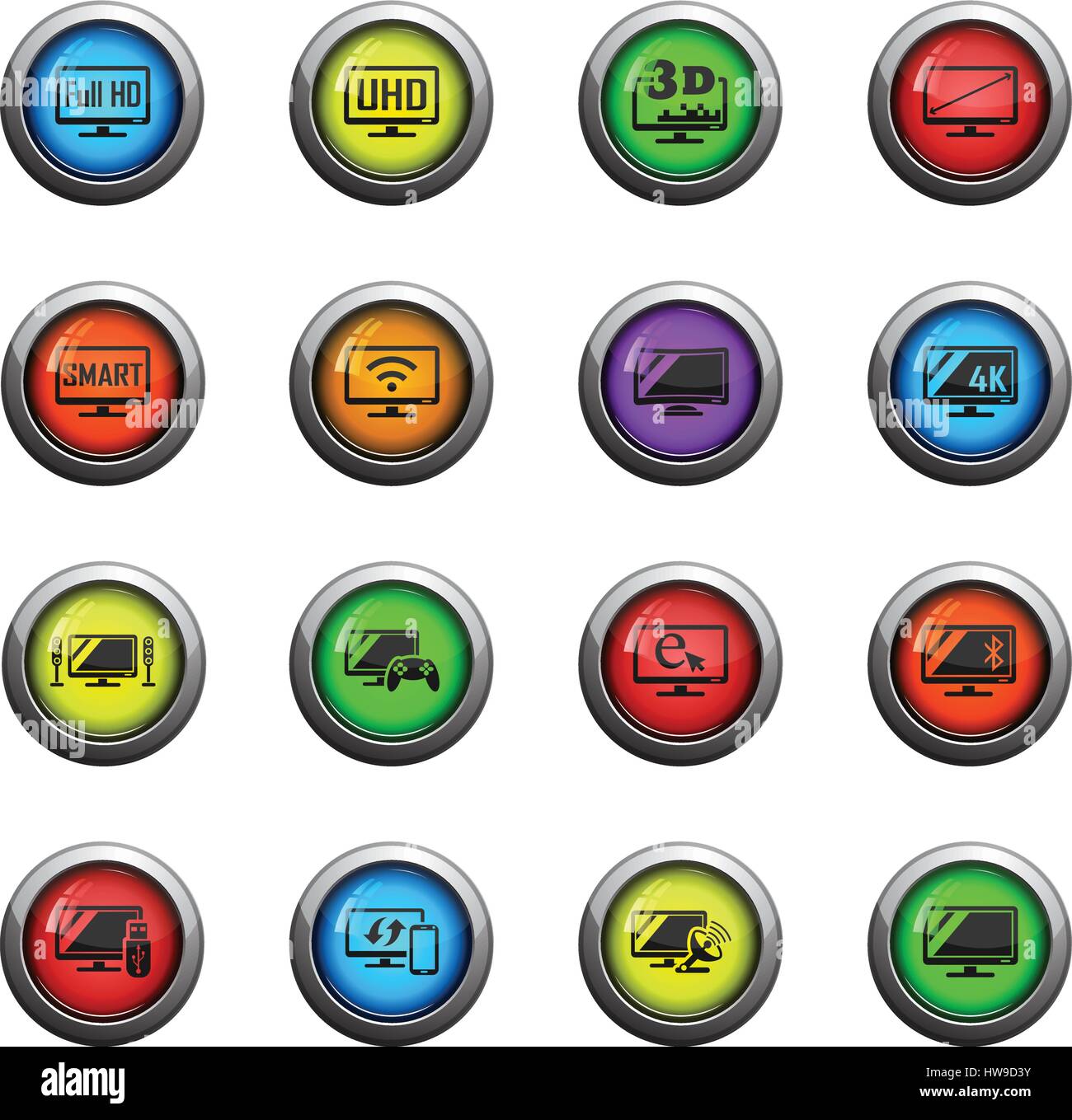 smart tv icons on color round glass buttons for your design Stock ...