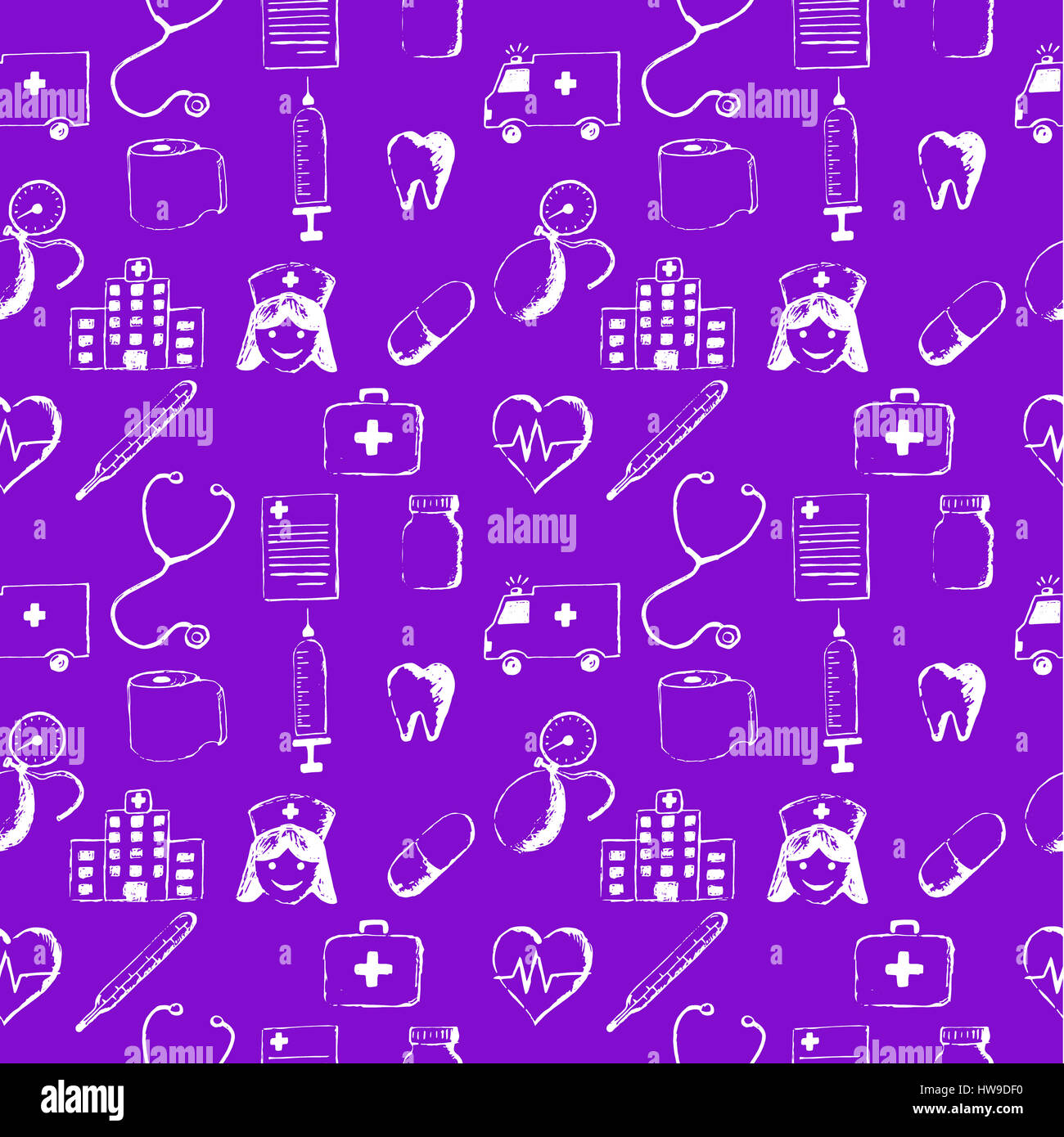 Purple seamless pattern-medical items Stock Photo - Alamy
