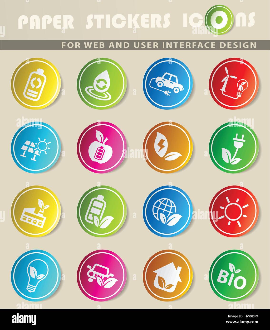 alternative energy icons on color paper stickers for your design Stock ...
