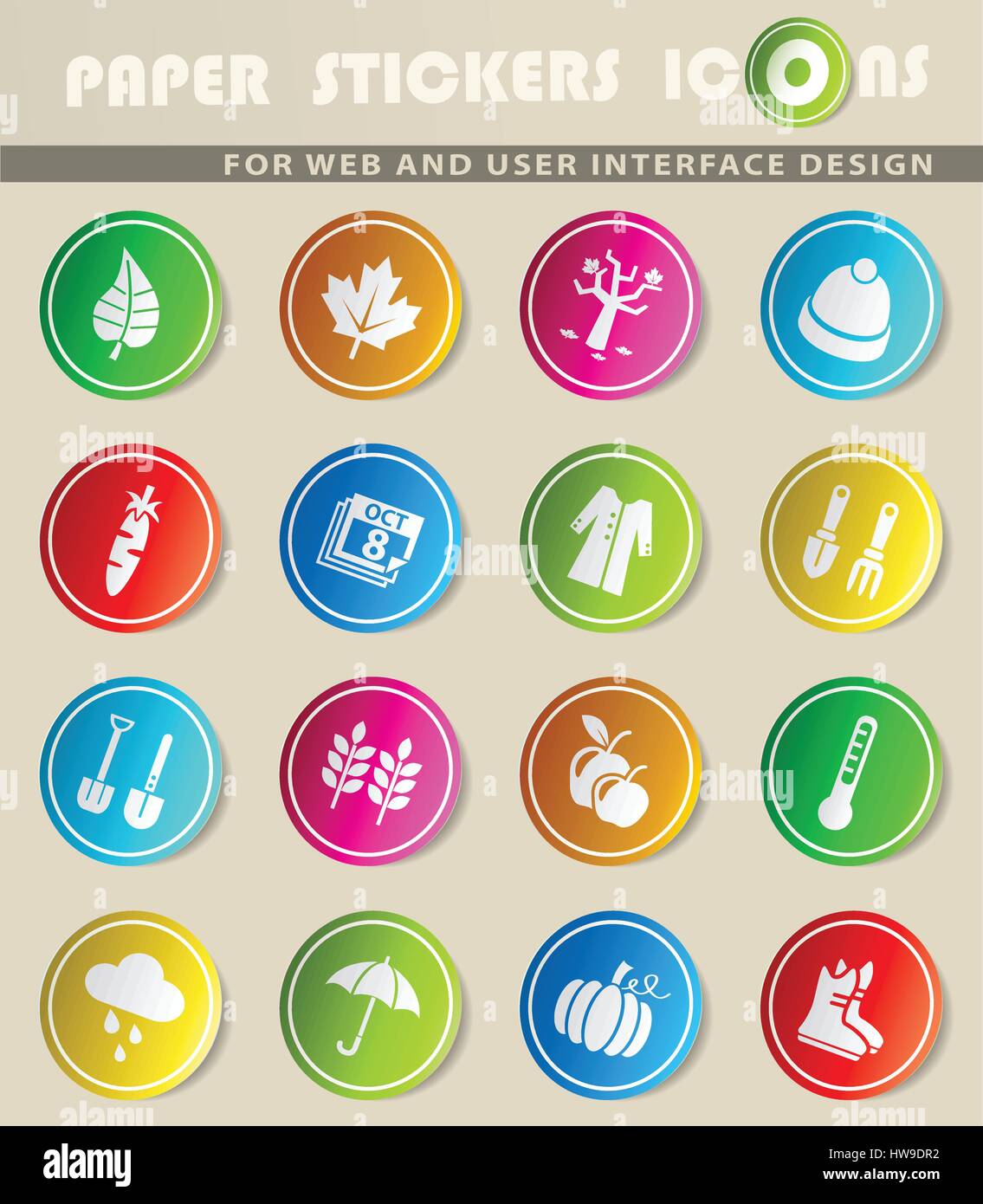 autmn icons on color paper stickers for your design Stock Vector Image ...