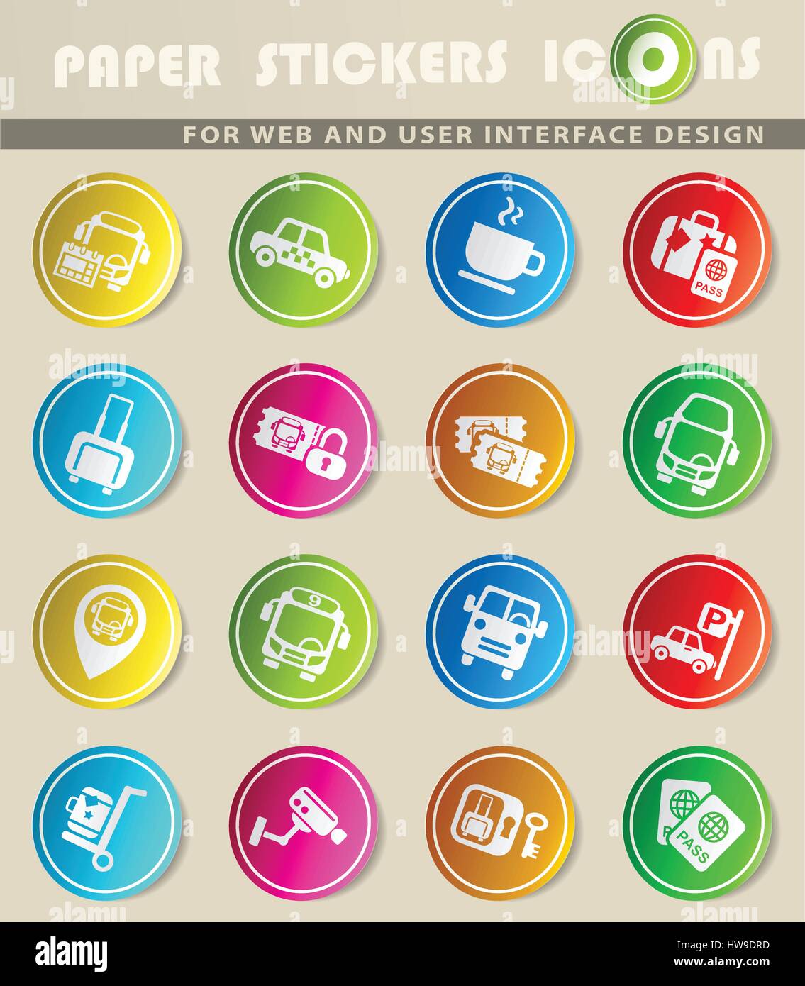 bus station icons on color paper stickers for your design Stock Vector ...