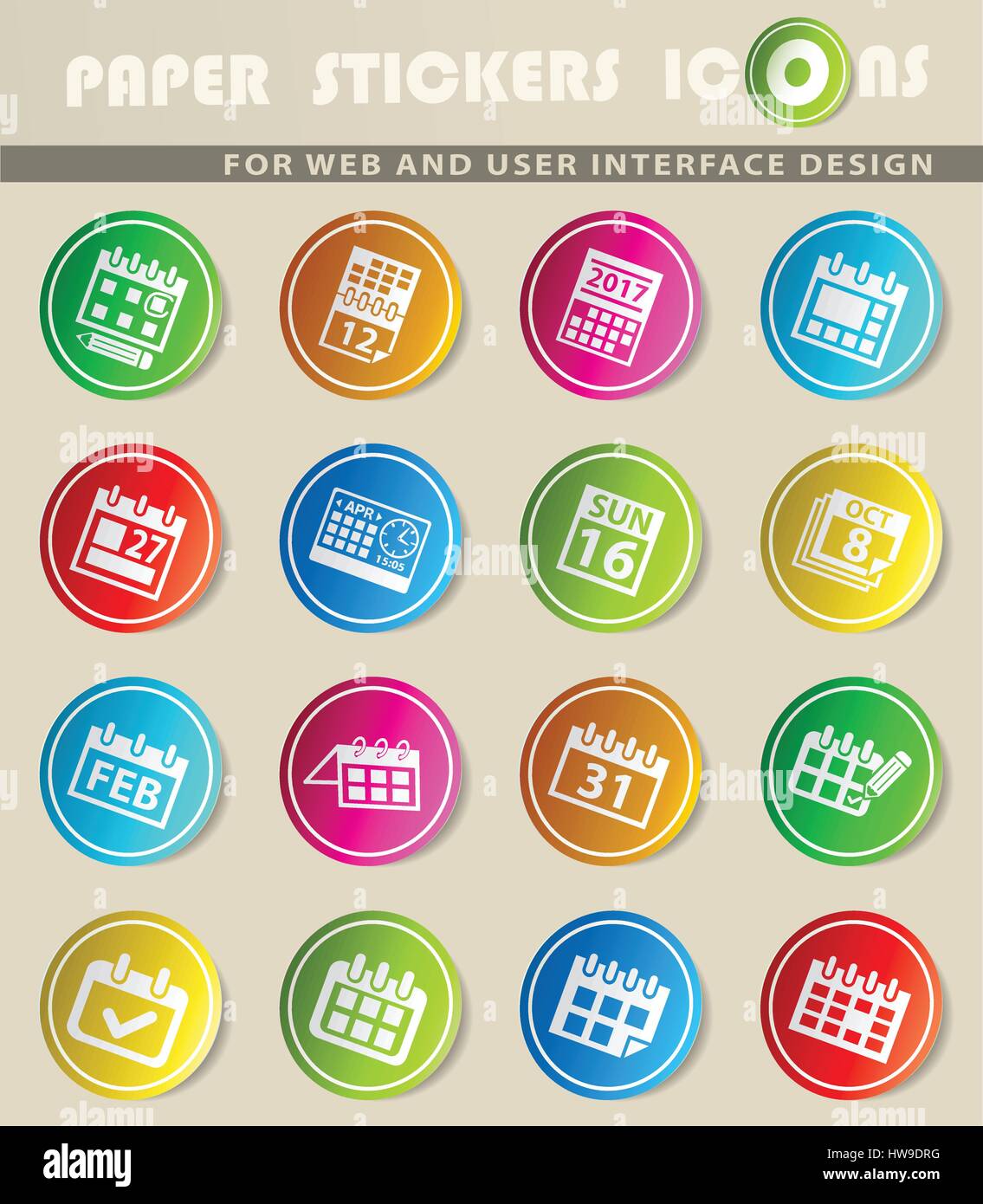 calendar icons on color paper stickers for your design Stock Vector ...