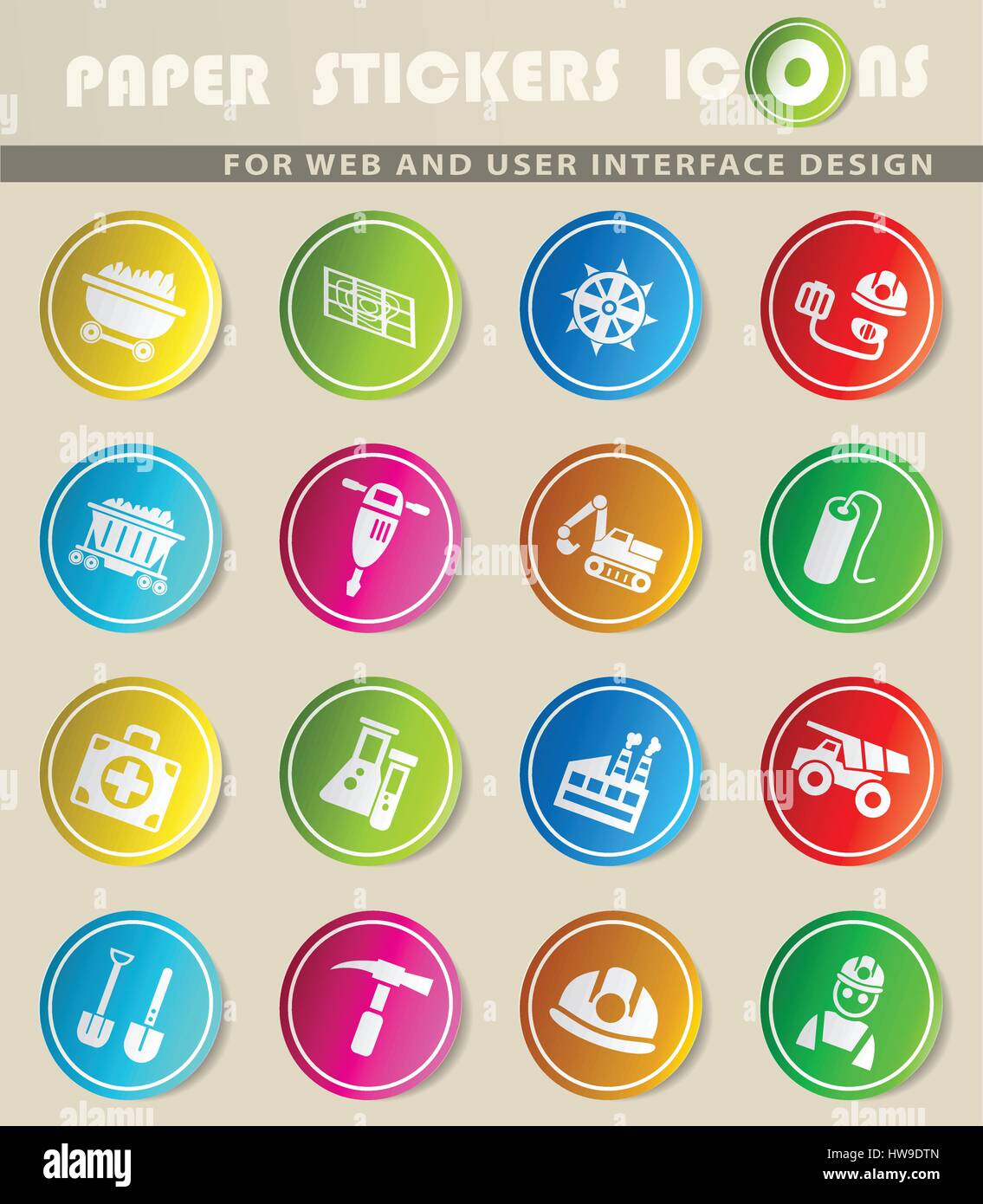 coal industry icons on color paper stickers for your design Stock ...