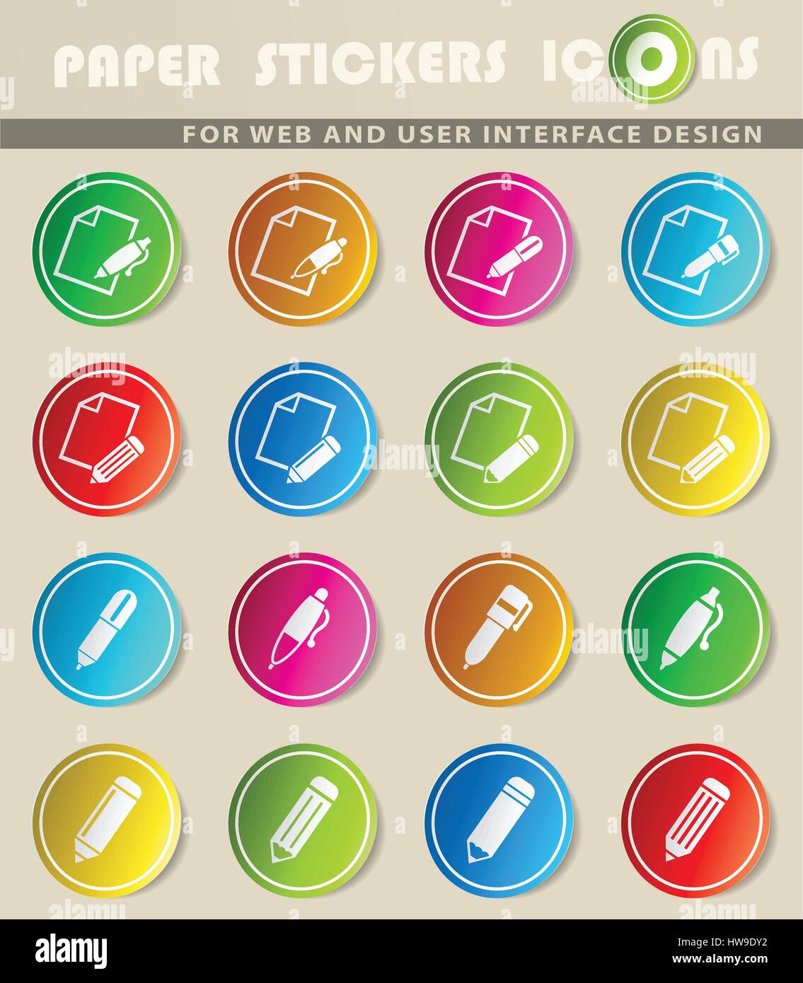 edit icons on color paper stickers for your design Stock Vector Image ...