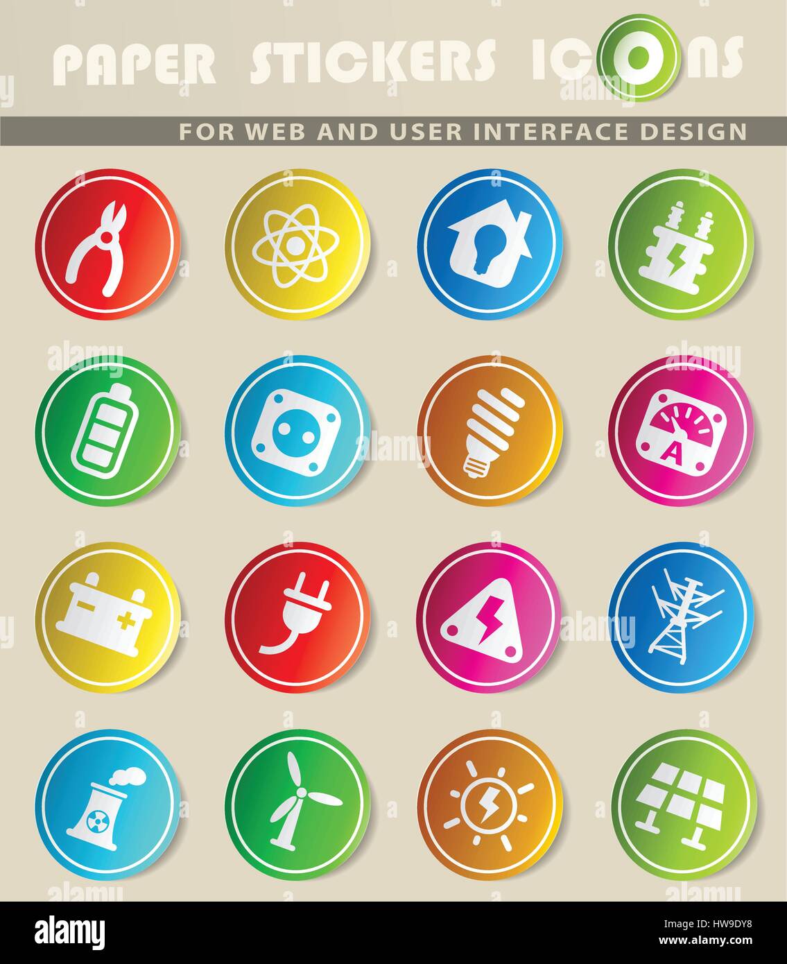 electricity icons on color paper stickers for your design Stock Vector ...